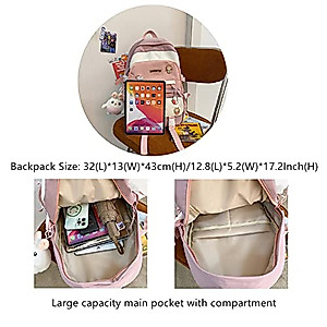 Mfikaryi kawaii Girls Backpack with Cute,Aesthetic Backpacks for School Bags,Bookbag with Cute Plush Pendant for Teens