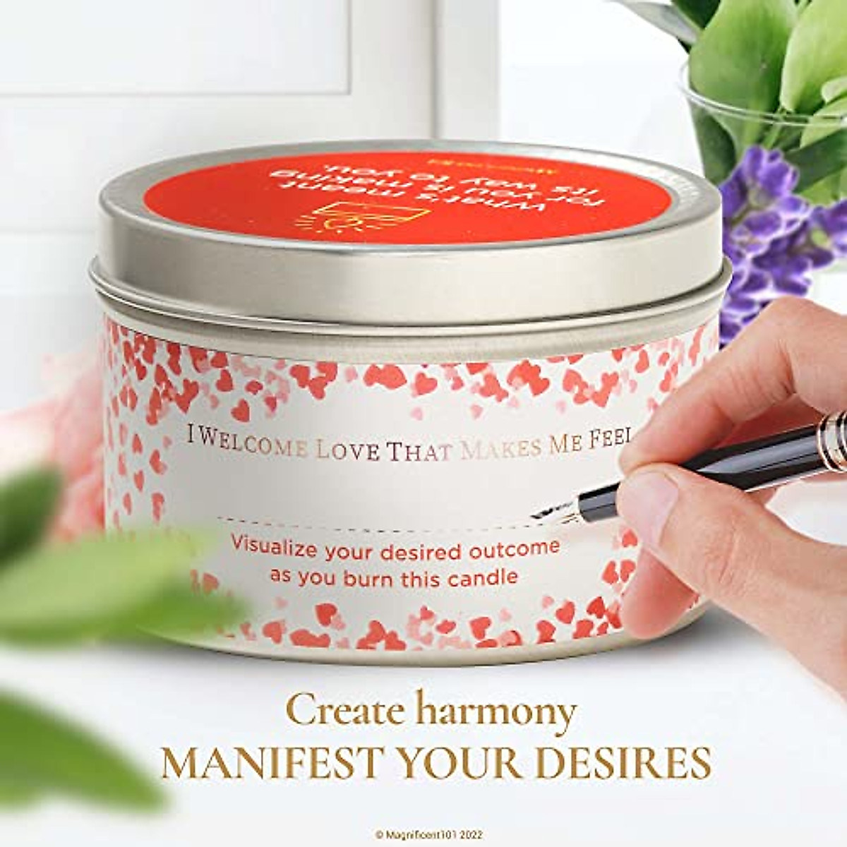 Pure Love Aromatherapy Candle for Love Attraction, Romance - Sage Rose Lavender Scented, Natural Soybean Wax Tin for Purification & Chakra Healing