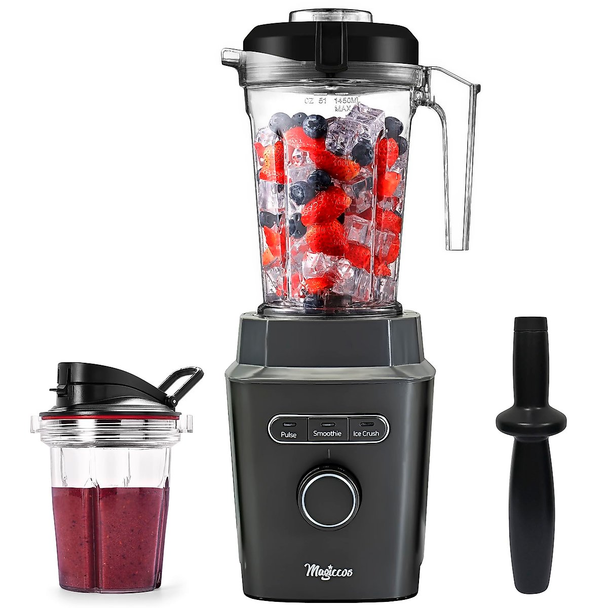 Magiccos 1000w High-Speed Countertop Blender- 51Oz Blender Jar, 14Oz Travel Jar, Variable Speeds, 2000w Peak Watt Motor, Blender for smoothies and Shakes, Puree & Soup, Gray Color For Kitchen Home Use
