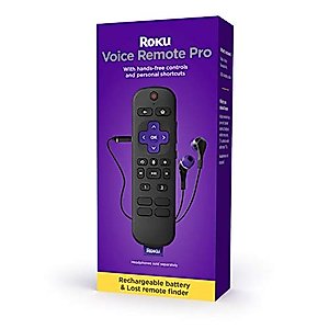 Roku Voice Remote Pro | Rechargeable voice remote with TV controls, lost remote finder, private listening, hands-free voice controls, and shortcut buttons for Roku Players, Roku TV, & Roku Streambars