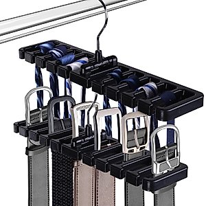 JOHOUSE 2PCS Belt Racks, 12x3x4.1inch Storage Organizer Hanger Holder Closet tie Racks Hangers for Men Women Black