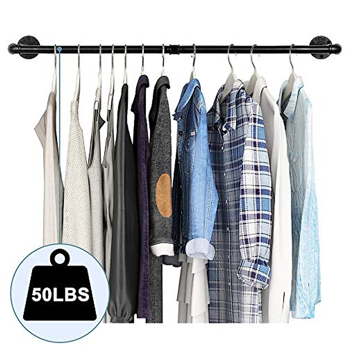 Neala Industrial Pipe Clothing Rack Set 31.5 Inches Black Iron Garment Rack 2 pack Multifunction Hanging Clothing Rod for Storage Retail Display Wall or Ceiling Mount in Bathroom Bedroom and Balcony