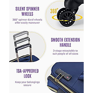 LIGHT FLIGHT Carry On Luggage Airline Approved, Softside Suitcase with Spinner Wheels 20 Inch Small Lightweight Carry-on Luggage with Front Pockets, Women Men Business Travel Blue