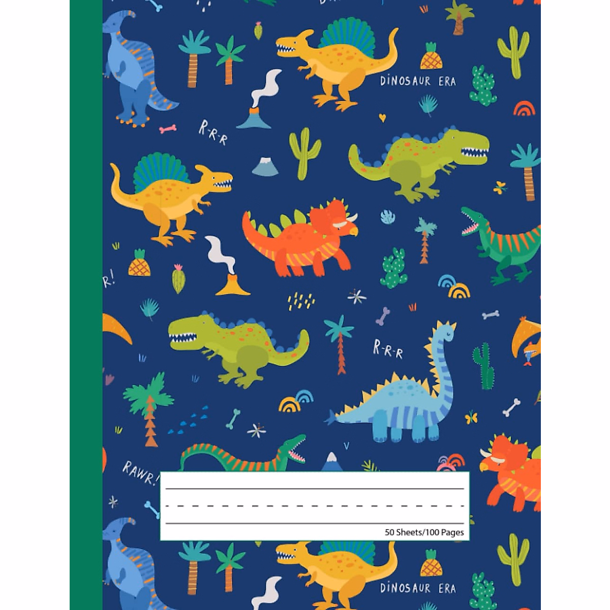 Dinosaur Era - Primary Story Journal: Dotted Midline and Picture Space | Grades K-2 School Exercise Book | 100 Story Pages - Blue