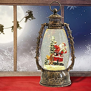 Wondise Lighted Christmas Snow Globes Musical Lantern Santa with Timer, Battery and USB Powered, Santa Resin Statue Spinning Water and Swirling Glitter Holiday Decor