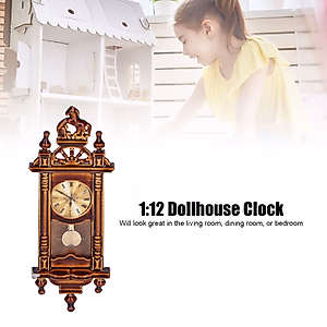 plplaaoo 1:12 Scale Dollhouse Wall Clock, Miniature Dollhouse Vintage Clock Decoration Accessories, Exquisite Wooden Grandfather Clock Living Room Furniture Toy for Doll House Decoration