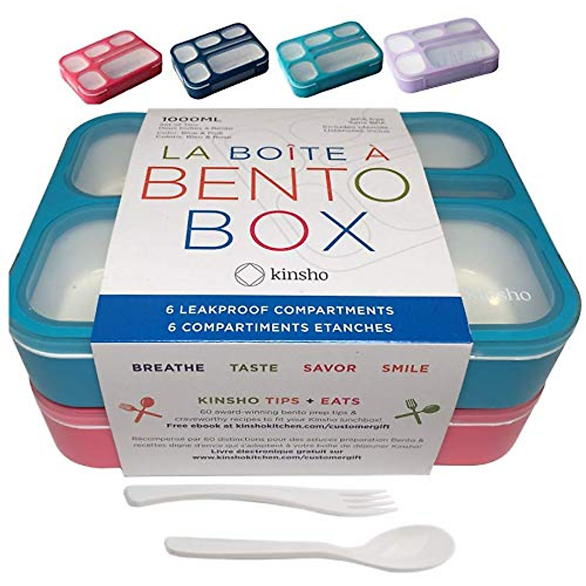 Bento Lunch Box Kids & Adult: Leakproof Lunch Containers for Boys & Girls with 6 Compartments - School, Daycare, Meal Planning Portion Control Container, BPA-Free Boxes, Utensils, Blue & Pink Set