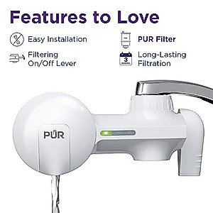 PUR Faucet Mount Water Filtration System, 2-in-1 Powerful Filtration with Lead Reduction, Horizontal, White, PFM150W