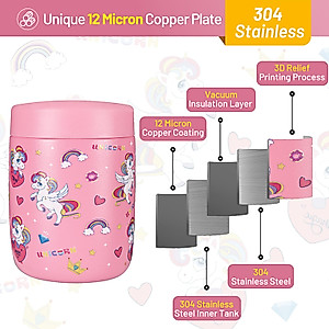 Charcy 9oz Stainless Steel Vacuum Insulated Kids Food Jar - Soup Thermo for Hot & Cold Food - Magenta Unicorn