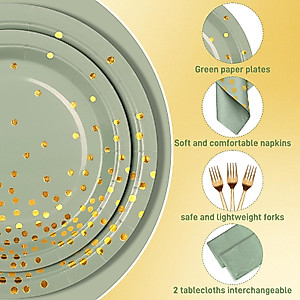 Etsutomy Sage Green Party Supplies, 127PCS Sage Green Paper Plates Napkins Cups Forks Disposable Dinnerware Set Serves 25 Guests, Sage Green Party Decorations for Wedding Baby Shower