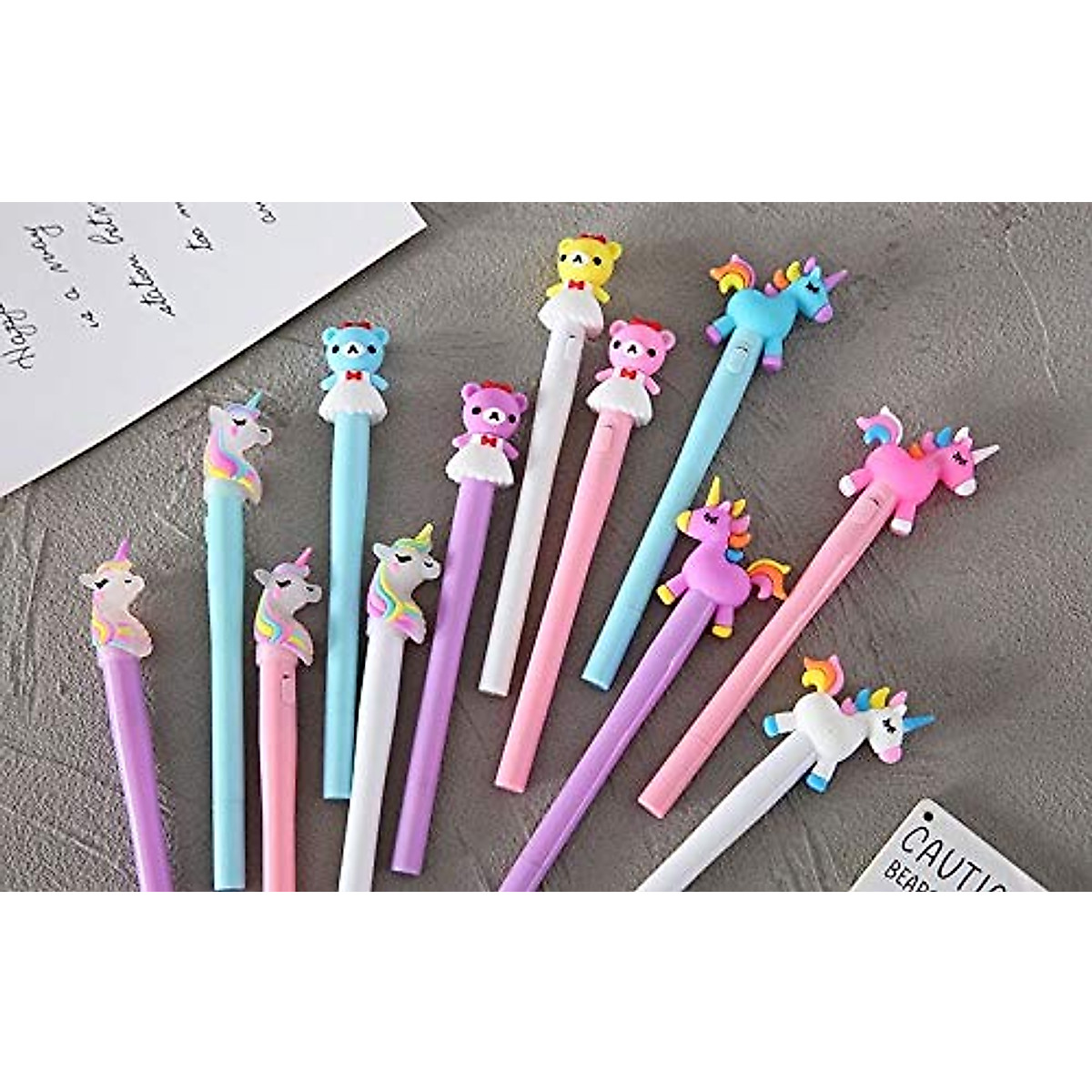 Chris.W 12 Pcs Unicorn Led Pens Bear Flashing Gel Ink Pens Light up Pen Glow in The Dark Kids Pen Birthday Party Favors Flashing Toy