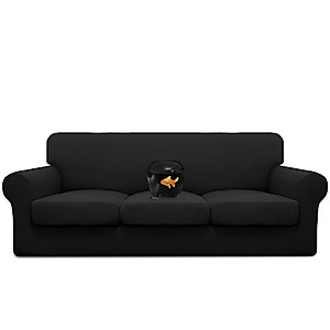 Easy-Going 100% Dual Waterproof Stretch Soft Couch Cover for Dogs, Sofa Slipcover for 3 Separate Cushion Couch Leakproof Furniture Protector for Kids, Pets Black