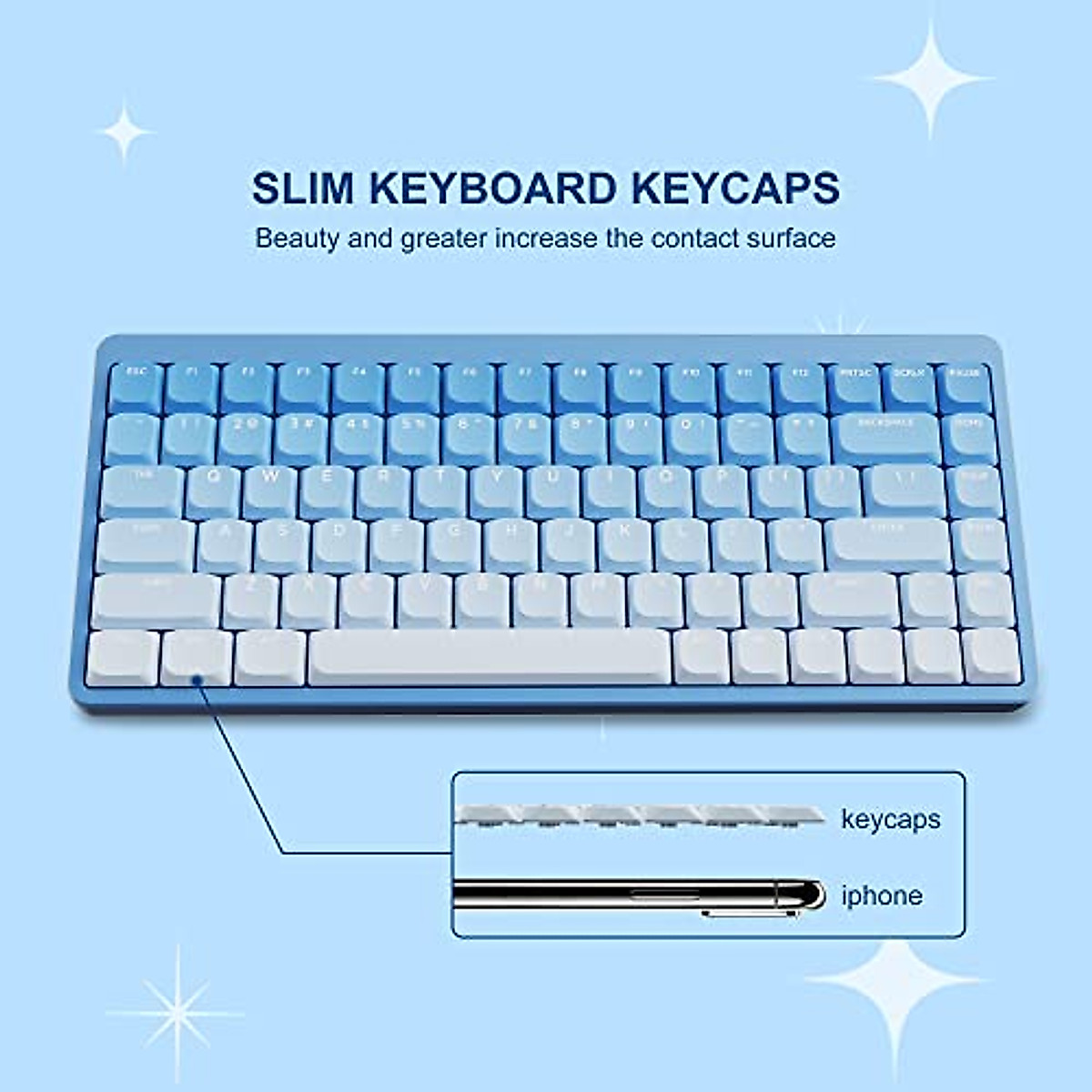 SDYZ XVX Low Profile Keycaps - Custom Keycaps, Gradient PBT Keycaps for 60% 65% 75% 100% Cherry Gateron MX Switches (Low Profile and Tradition Profile) Mechanical Keyboard, and More - Blue