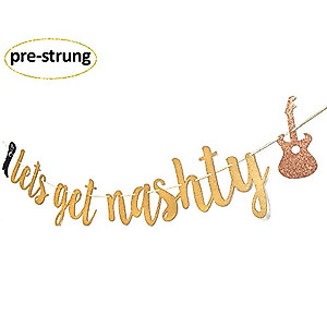 Let's get nashty Gold Glitter Banner Sign Garland Pre-strung for Nashville Bachelorette Party Decorations