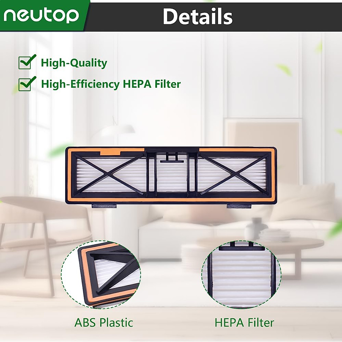 Neutop Orange Replacement H13 HEPA Filters Compatible with Neato D10, D9, D8, D7, D6, D5, D4, D3, Robotic Vacuum Cleaners, 5-Pack.