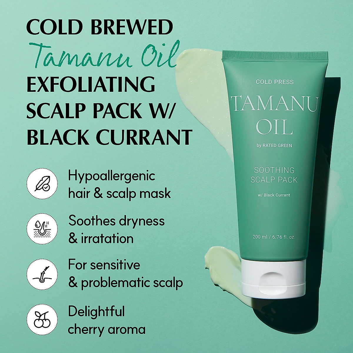RATED GREEN Cold Press Tamanu Oil Soothing Scalp Pack w/Black Currant | Korean Hair Care Hair Conditioning Mask | Deep Conditioning Hair Mask for Dry Damaged Hair (Pack of 1, 6.76 Fl. Oz)