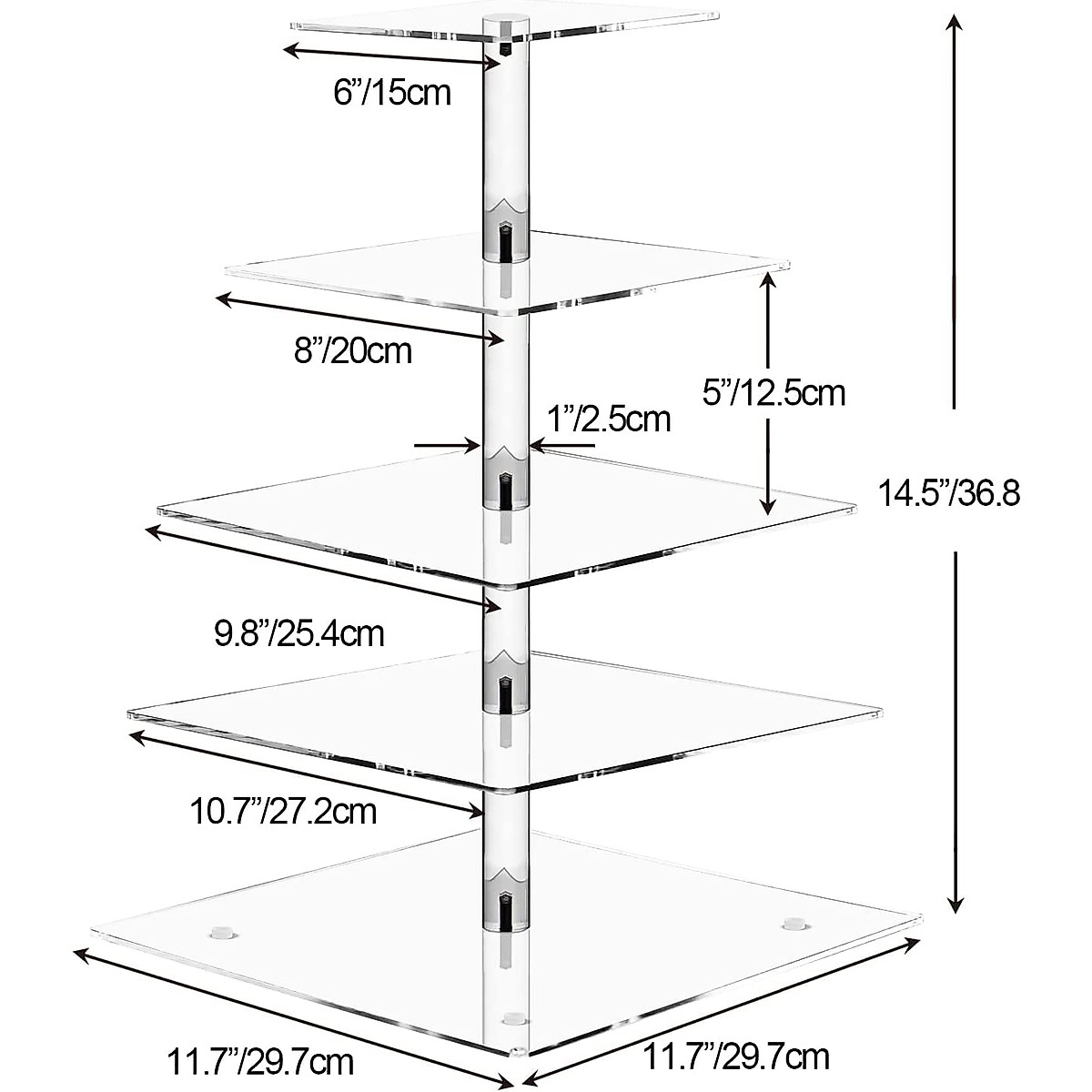 Kimdee 5 Tier Square Cupcake Stand Acrylic Cupcake Tower Display with Colorful LED Light