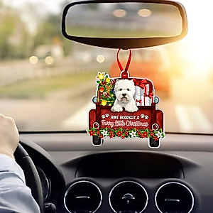 West Highland White Terrier Dog Ornaments Christmas Tree, Westie Dog Red Truck Car Aluminum Ornament (NOT 3D), Christmas Decoration 2023 for Westie Dog Lovers, Dog Mom, Dog Dad, Pet Lovers
