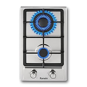 Ranein 2-Burner Gas Cooktop, 12-Inch Gas Stove Top Compatible with Thermocouple Protection, Built-in Gas Stove, 304 Stainless Steel Panel, Compatible with NG&LPG for Apartment and Indoor