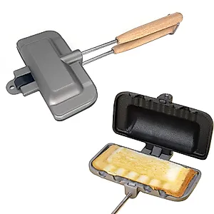 Double Sided Frying Pan, Sandwich Baking Pan Sandwich Maker Aluminum Flip Top Pan Nonstick Double Sided Skillet for Breakfast Pancakes (Single Hole)