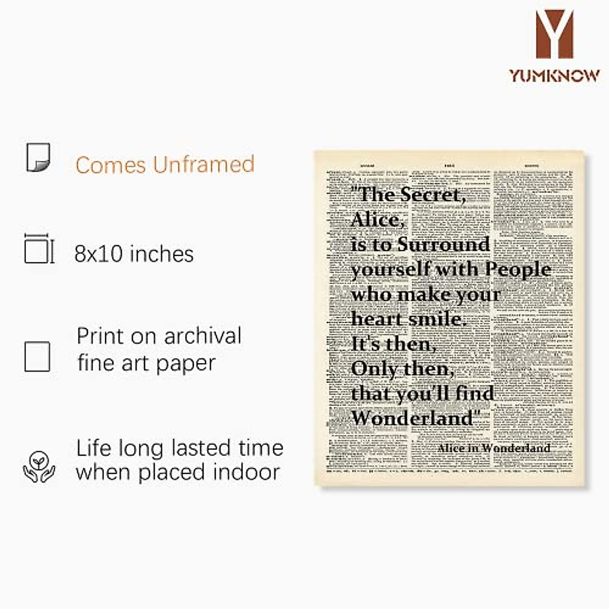 Mad Hatter The Secret is To Surround Yourself - Alice in Wonderland Wall Art Decor - Alice Inspirational Saying Quote Poster Print - Motivational Wall Art for Alice Fans - Gift for Women Teen Girl