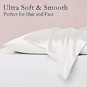 JOGJUE Silk Pillowcase for Hair and Skin 2 Pack 100% Mulberry Silk Bed Pillowcase Hypoallergenic Soft Breathable Both Sides Silk Pillow Case with Hidden Zipper, Queen Size Pillow Cases (White)