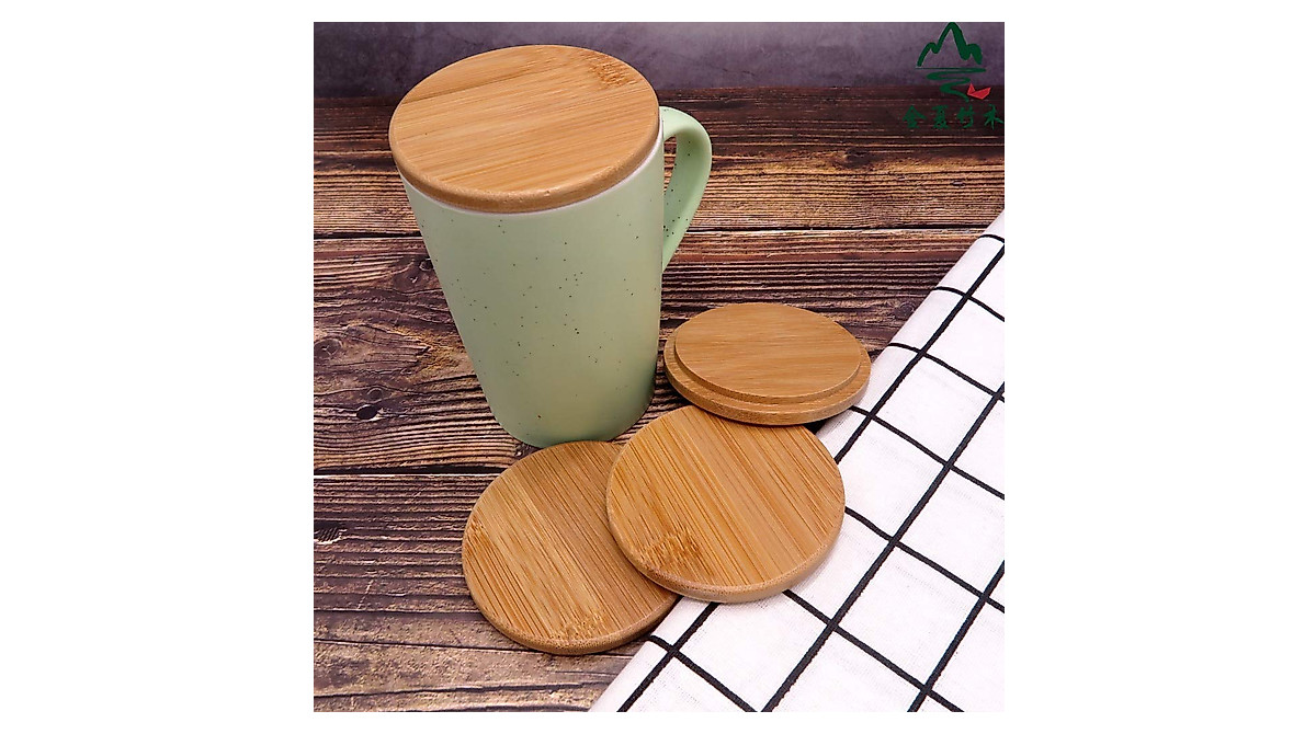 Bamboo Cup Cover Set - 4 Wooden Lids for Mugs