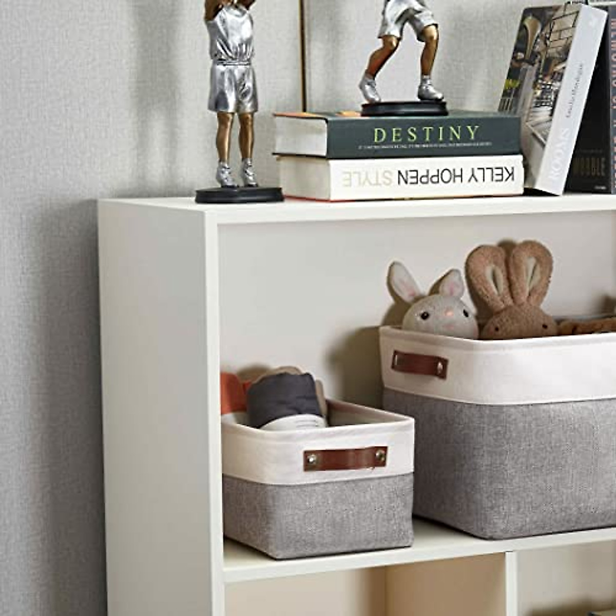 DECOMOMO Small Baskets | Storage Baskets for Organizing Shelves Linen Closet Bathroom Baby Cloth Nursery Fabric Bulk Decorative Empty Baskets for Gifts (Grey and White, Small - 6 Pack)