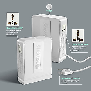 BESTRANS 650 Watts 110V to 220V Step Up Voltage Converter, Heavy Duty Step Up Power Transformer Convert from 110V/120V to 220V/240V (Pearl White)