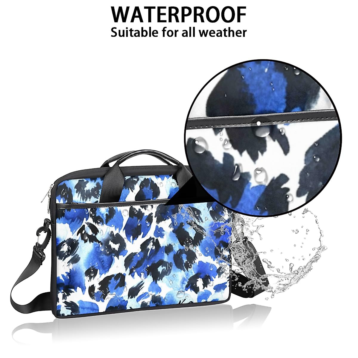 Blue Leopard Print Lightweight Laptop Bag Case 13-15 Inch Computer Briefcase Bag for Women Men Notebook Shoulder Bag