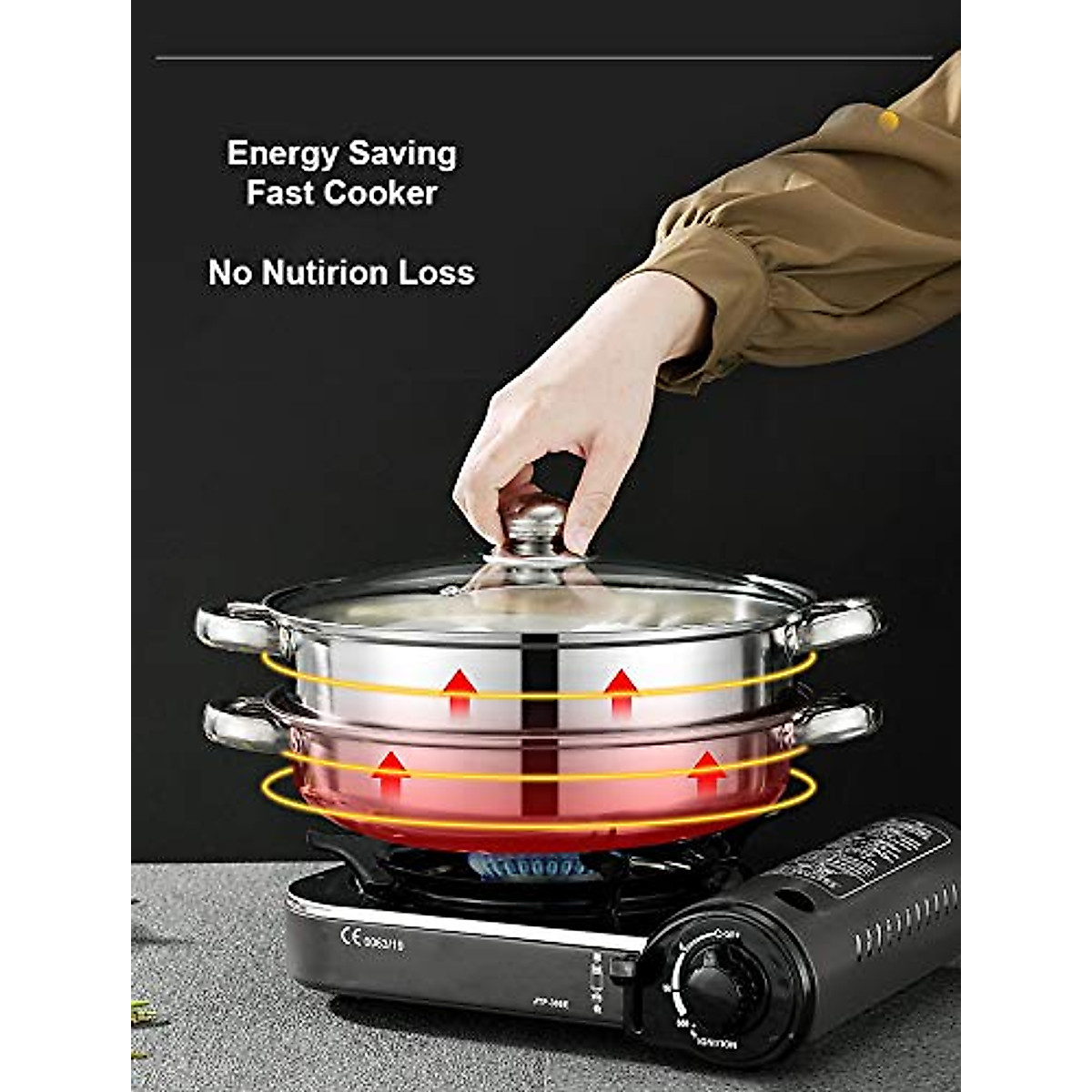 Steamer Set Hot Pot Glass Lid Soup Base Korean BBQ Multi Cooker Stainless Steel Pot Set (2 Tier Steamer)