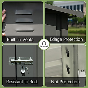 onesaimei 6×4 FT Outdoor Storage Shed, Waterproof Metal Tool Shed & Steel Garden Shed with Lockable Door for Backyard, Patio, Lawn