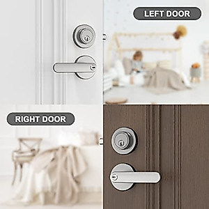 BAOLONG Entry Door Knob and Single Cylinder Deadbolt Lock Comboset,Brushed Nickel Round Locking Lever Handle Set Reversible for Right or Left Door