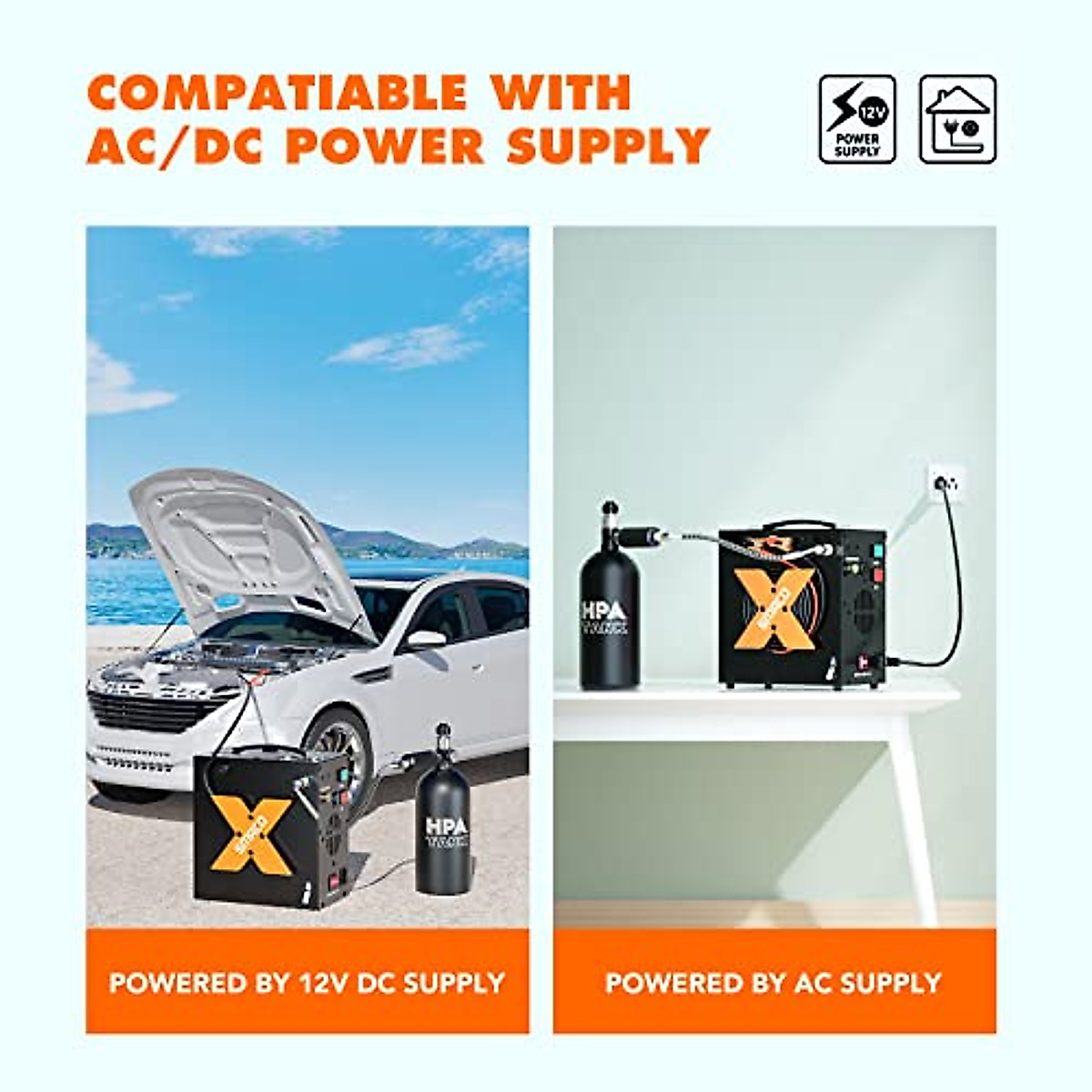 PCP Air Compressor 4500Psi/30Mpa High Pressure Air Compressor for Paintball/Scuba Tank, Oil-Free & No-noise & Auto-Shut off Air Compressors for Air Rifle/PCP Air-Gun, Powered by 12V DC or 110V-220V AC