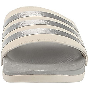 adidas Women's Adilette Comfort Slides Sandal, Chalk White/Chalk White/Matte Silver, 7