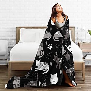 Perinsto Cats Paws Naive Childish (Black) Throw Blanket Ultra Soft Warm All Season Decorative Fleece Blankets for Bed Chair Car Sofa Couch Bedroom 60"X50"