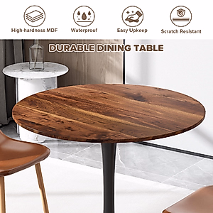 Ufurpie Round Dining Table for 2-4 People, 31.5" Kitchen Dining Table with Walnut Tabletop and Pedestal Base, Mid-Century Tulip Table for Small Space Home Office Living Room Kitchen Leisure, Walnut