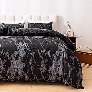 Smoofy Twin Marble Black Comforter Set, Black Marble Pattern Printed Bed Set, Soft Fabric with Brushed Microfiber Full Bed Sheets Fill Bedding Comforter Sets(1 Comforter, ONLY 1 Pillowcase)