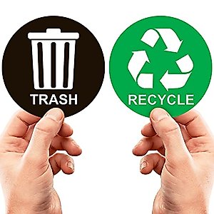 ASSURED SIGNS Recycle Sticker for Trash Can - Perfect Bin Labels - 2 Pack - 5" by 5" Decal Logo - Ideal Sign for Home or Office Refuse Bin - Suitable for Indoor/Outdoor use