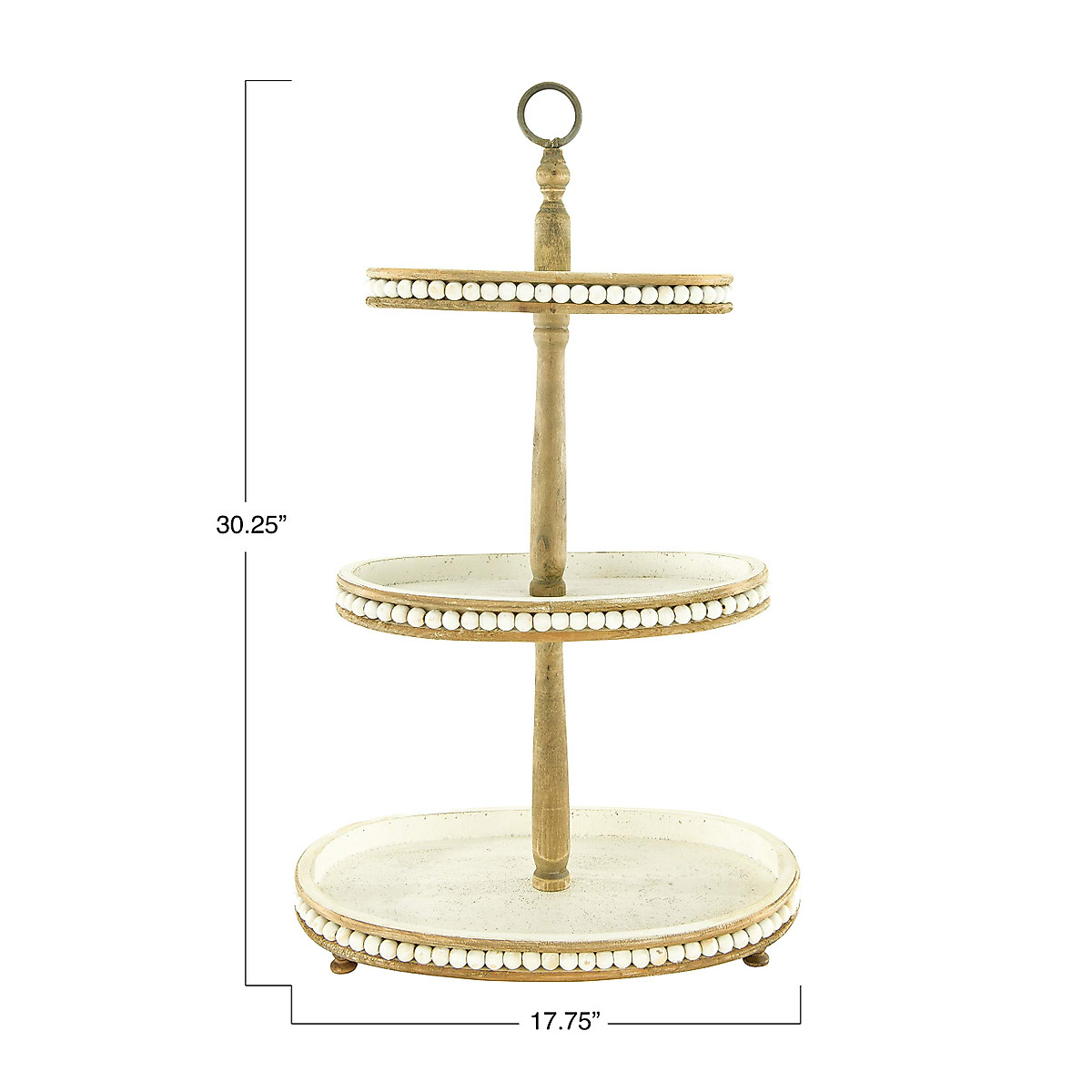 Creative Co-Op Decorative Oval 3-Tier Wood Tray with Handle