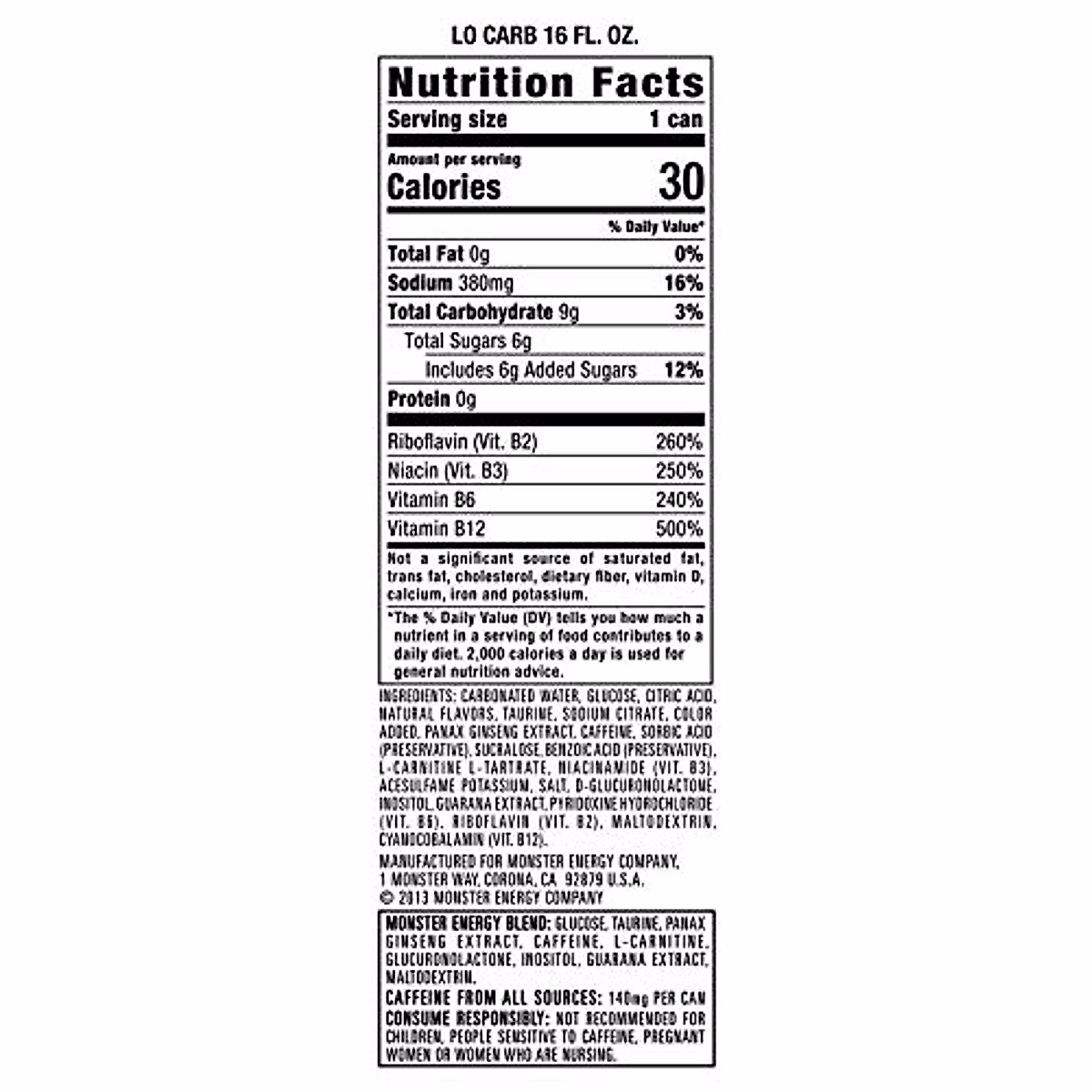 Monster Energy, Lo-Carb Monster, Low Carb Energy Drink, 16 Ounce (Pack of 15)