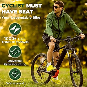 TONBUX Memory Foam Bike Seat Cushion for Men & Women - Waterproof Bicycle Saddle with Comfortable Faux Leather Cover, Universal Fit for Road, Hybrid, Commuter Bikes