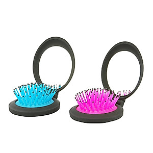 NuAngela Travel Hair Brush With Mirror Compact Pocket Size, Folding Mirror Mini Pop Up Hairbrush Set,Pocket Brush Hair Massage Comb Easy Keep in Purse Car Gym Bag Locker (2 Pieces)