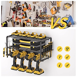 FUHUIM Power Tool Organizer, Drill Holder Wall Mount, Cordless Drill Storage Rack, Heavy Duty Metal Drill Charging Station, Floating Tool Shelf for Power Tools, Cordless Drill Storage