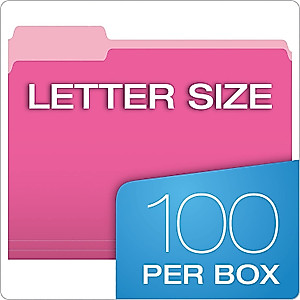 Pendaflex Two-Tone Color File Folders, Letter Size, 1/3 Cut, Pink, 100 Per box (152 1/3 PIN), 12 x 9.88 x 2.38 inches