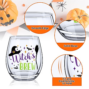 Sliner 6 Pcs Halloween Witch Stemless Wine Glass 11.5 oz Halloween Wine Glass for Halloween Birthday Housewarming Party Ice Coffee Beer Beverages Men Women Friends Families Coworker Funny Gifts