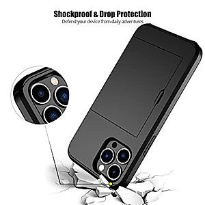 Nvollnoe for iPhone 13 Pro Max Case with Card Holder Heavy Duty Protective Dual Layer Shockproof Hidden Card Slot Slim Wallet Case for iPhone 13 Pro Max for Women&Men(Black)