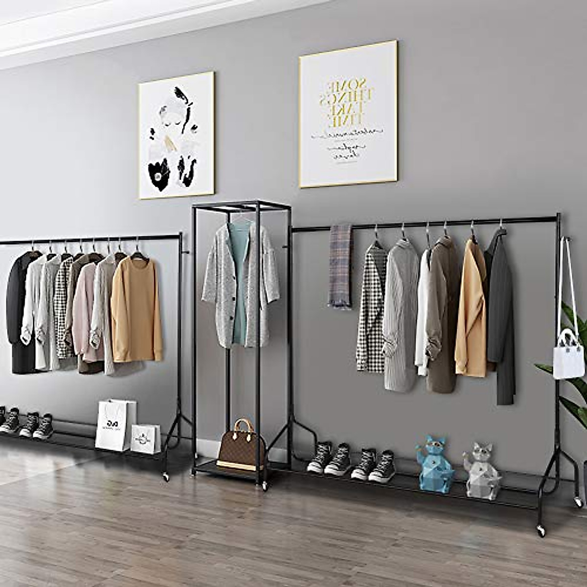 Ejoyous Clothes Garment Rack, Rolling Clothing Hanging Rack Commercial Grade Steel Clothes Rail Display Stand Storage Organizer on Wheel with Bottom Shelf for Home Living Room Bedroom