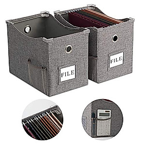 Linen File Boxes with Metal Sliding Rail For Letter Size [2pack] File Storage Box with Extra Pocket Storage Collapsible Hanging File Storage Organizer Storage Filing Boxes File Organizer Box