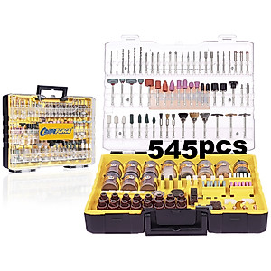 Rotary Tool Accessories Kit, Craftforce 545pcs Rotary Bit Compatible with 1/8" Shank Dremel Tool & Flex Shaft Grinder for Cutting Grinding Sanding Carving Polishing Engraving for Wood, Glass, Metal